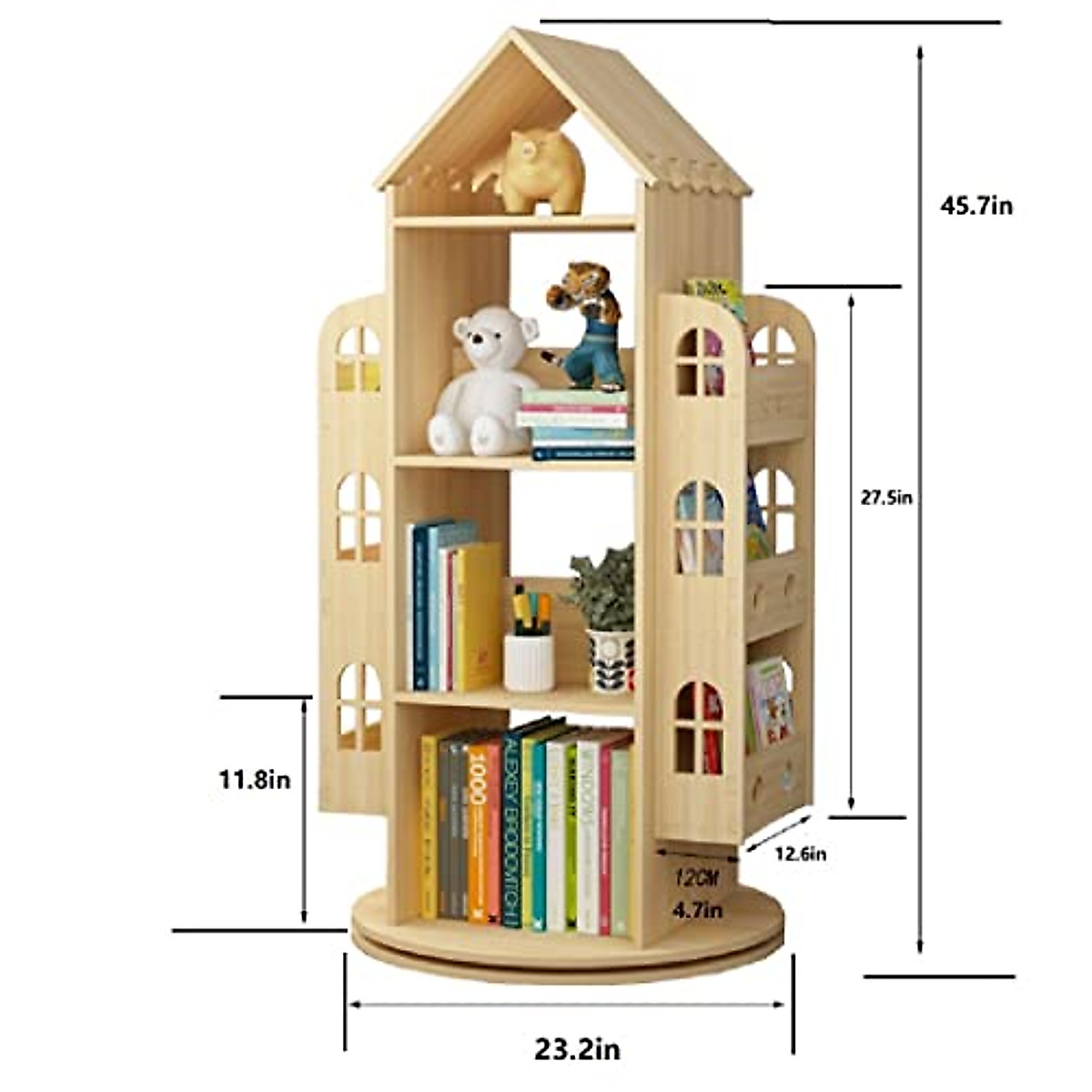 Heehee Rotating Bookshelf 360 Display Floor Standing Bookcase Storage Rack for Kids Children's Bookshelf, Book Display Stand, Wood Book Shelf Organizer for Kids, Storage Book Display Case Bookrack