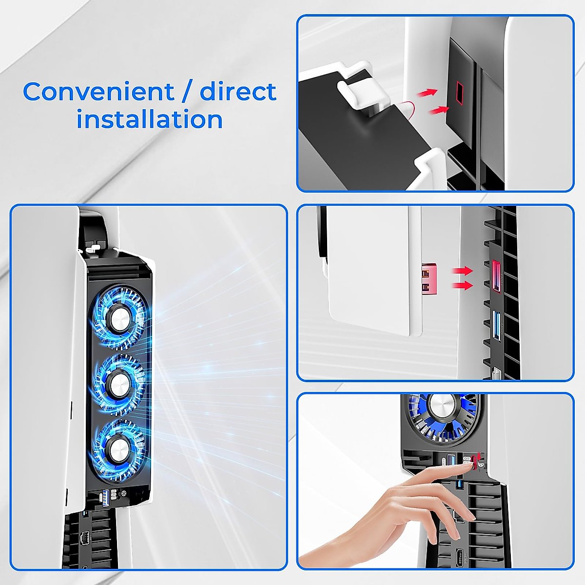 Upgraded PS5 Cooling Fan with LED Light,Quiet and Efficient Cooling System for PS5 Cooler,2 Fan Speeds,3 Small Fans,USB 3.0 Port Compatible with PlayStation 5 Digital & Discs Edition