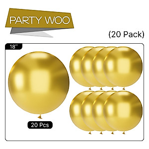 PartyWoo Metallic Gold Balloons, 20 pcs 18 Inch Gold Metallic Balloons, Chrome Gold Balloons for Balloon Garland or Arch as Party Decorations, Birthday Decorations, Baby Shower Decorations, Gold-G101