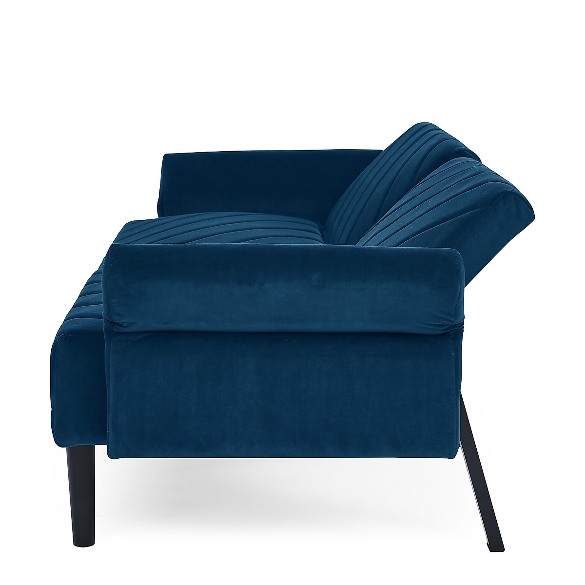 ONEMMLION 78" Futon Sofa Bed, Small Sofa, Loveseat, Convertible Futon Couch Adjustable Armrests and Backrests, Velvet Modern Tufted Sleeper Bed for Living Room, Bedroom, Blue