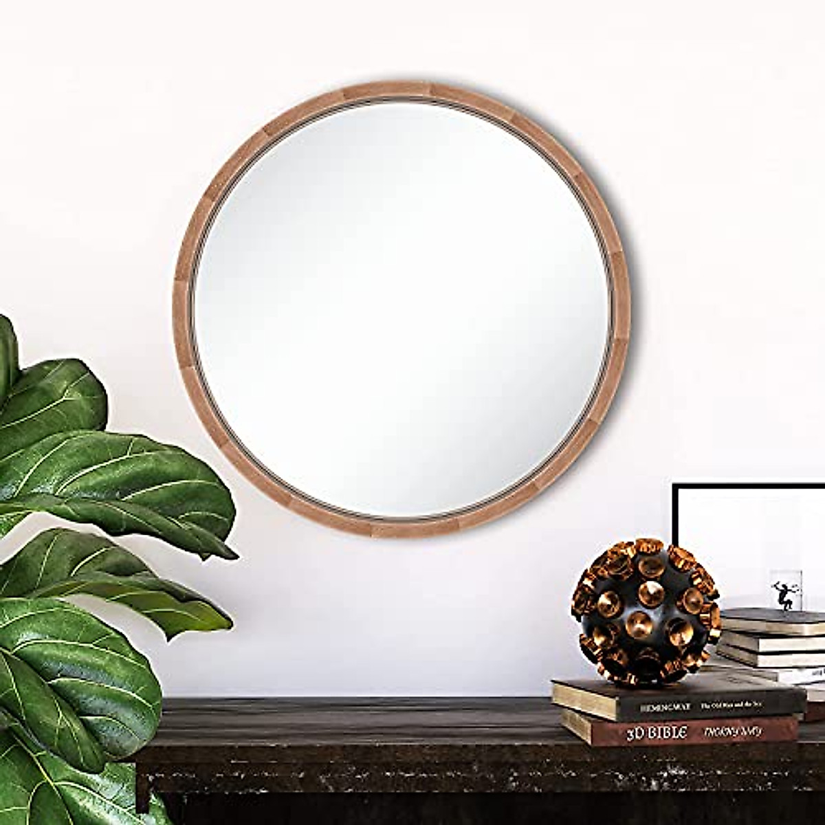 SIERSOE Round Wood Mirror 30 Inch, Large Wall Framed Bathroom Mirror for Vanity Farmhouse Rustic Mirror