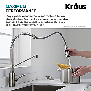 KRAUS Bolden Commercial Style 2-Function Single Handle Pull Down Kitchen Faucet in Spot-Free Antique Champagne Bronze/Matte Black, KPF-1610SFACBMB