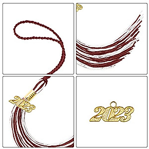 2PCS 2023 Graduation Tassels, 2023 Year Graduation Tassel with Gold 2023 Year Charm, Graduation Hat Decoration Tassel for Graduates, 2023 Tassel for Graduation Party Ceremonies Gift(Maroon and White)
