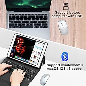 Dolrso Wireless Bluetooth Mouse for iPad/MacBook Pro/Air/Laptop/pc Rechargeable Silent Mouse Portable Slim for Surface Pro/Lenovo/Samsung Tablet (Bright Silver)