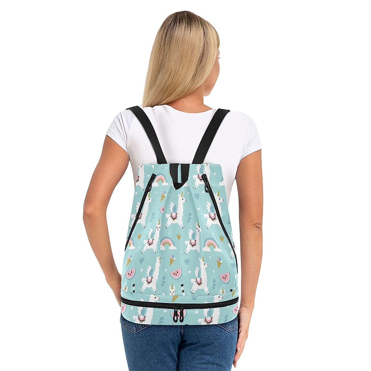 Joisal Rainbow Alpaca Pattern Swimming Backpack with Shoe Compartment Backpack Gym Bag for Men, Competitive Swim Bag