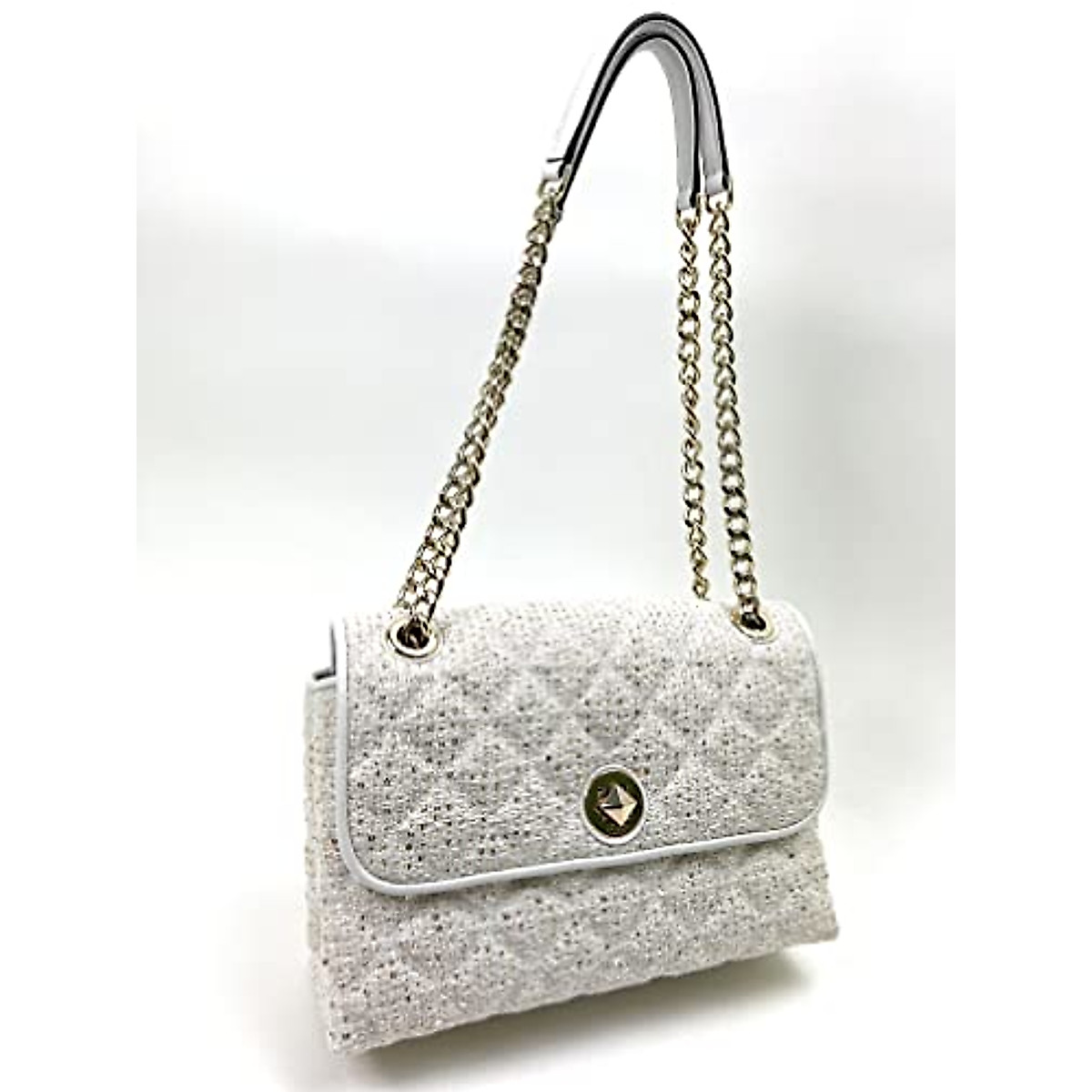 Kate Spade Natalia Sequin Tweed Fabric Medium Flap Crossbody (White multi)