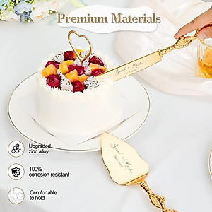 TUKDAK Cake Cutting Set for Wedding, Personalized Gold Cake Knife and Server Set, Custom Cake Serving Set, Engraved Pastry Pie Server Cake Pizza Cutter, Birthday Bridal Gift (CUS-Rose)