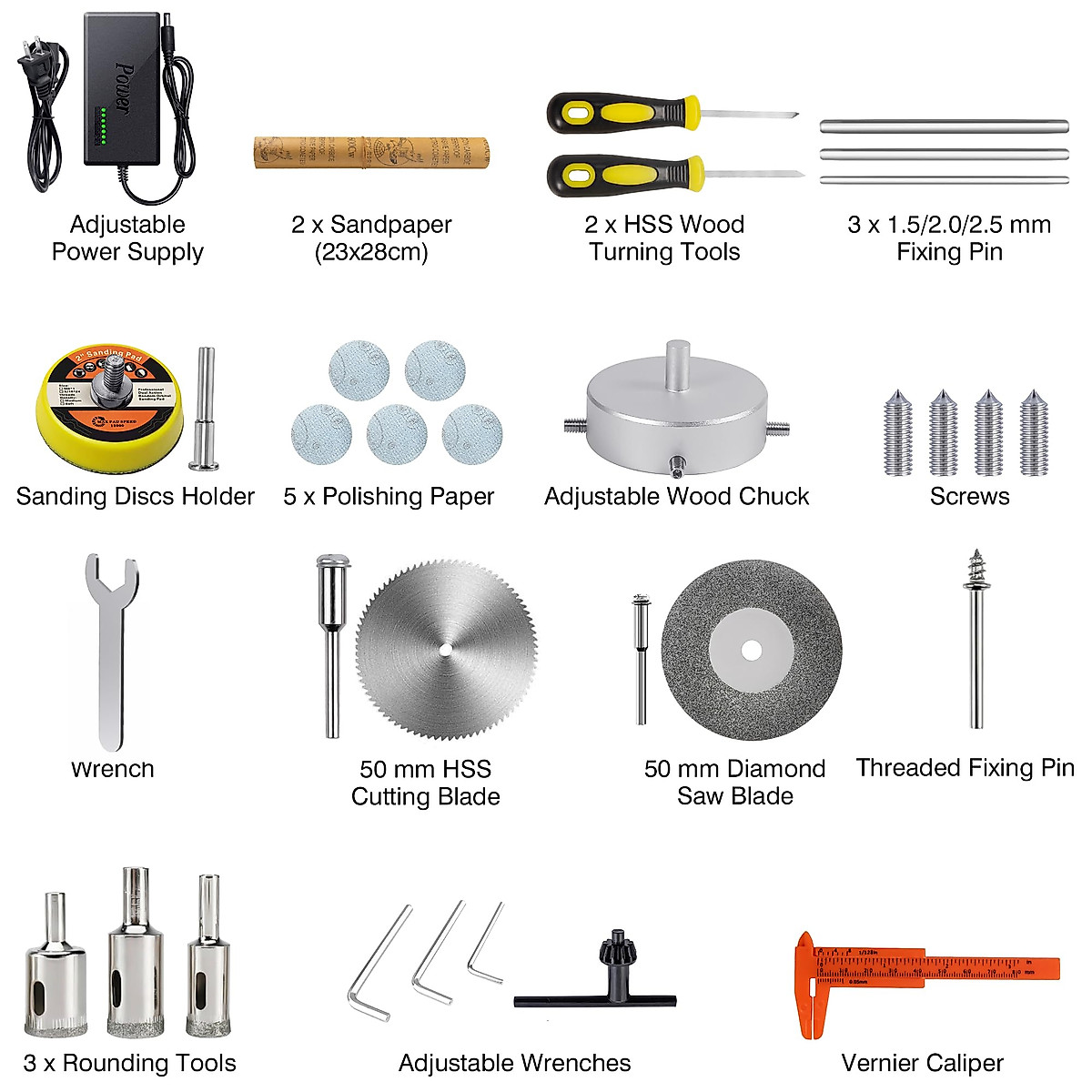 Mini Wood Lathe Machine, 12V- 24VDC,7 Variabla Speeds 4000-9000 RPM, with Wood Lathe Milling Accessories, for Wood Polishing, Grinding, Cutting and Milling DIY... (B)