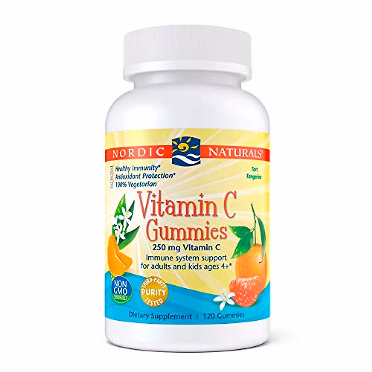 Nordic Naturals Vitamin C Gummies, Tart Tangerine - 120 Gummies - 250 mg Vitamin C - Immune Support, Antioxidant Protection, Child Growth & Development - Non-GMO, Vegan - 60 Servings