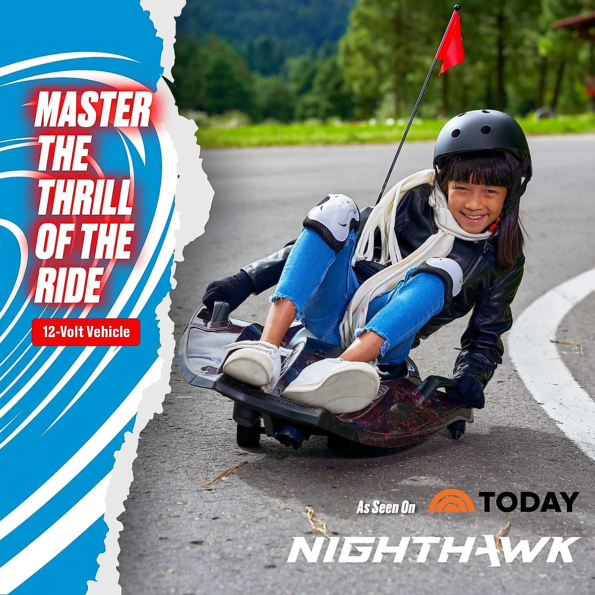 Rollplay Nighthawk Electric Ride On Toy for Ages 6 & Up with 12V 7AH Rechargeable Battery, Side Handlebars for Steering, Tall Rear Safety Flag, and a Top Speed of 6.5 MPH, Pink