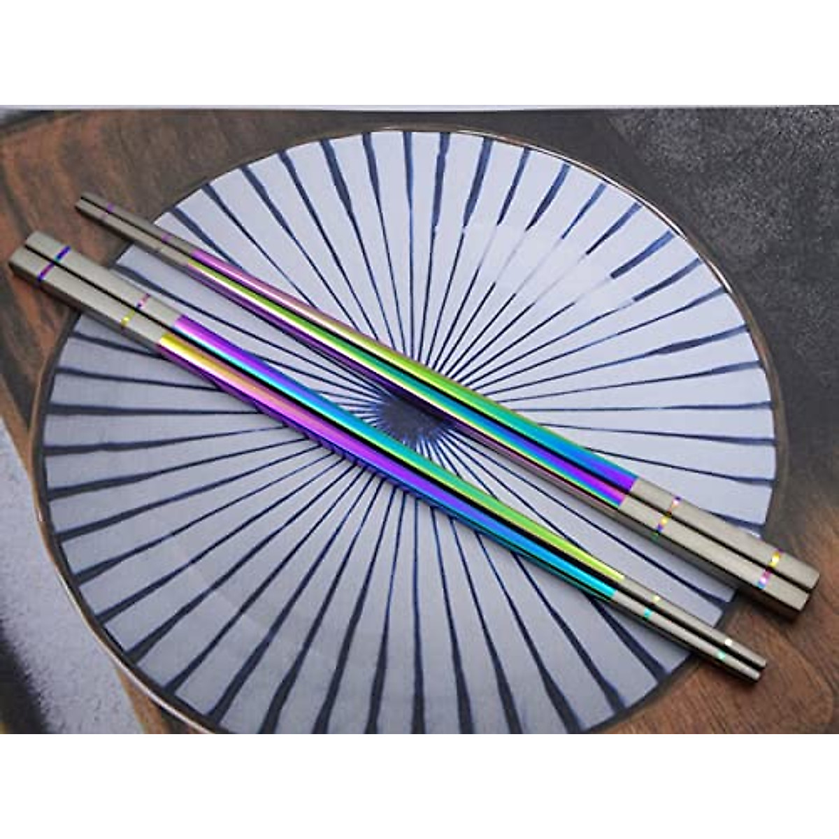 Albino Monkey Reusable Chopsticks - Extra Long 9" - 5 Pairs per Pack - Made of Food-Safe Stainless Steel - Holographic Design - Asian Dining Utensils for Home Kitchen & Restaurants - Nice Giftable Box