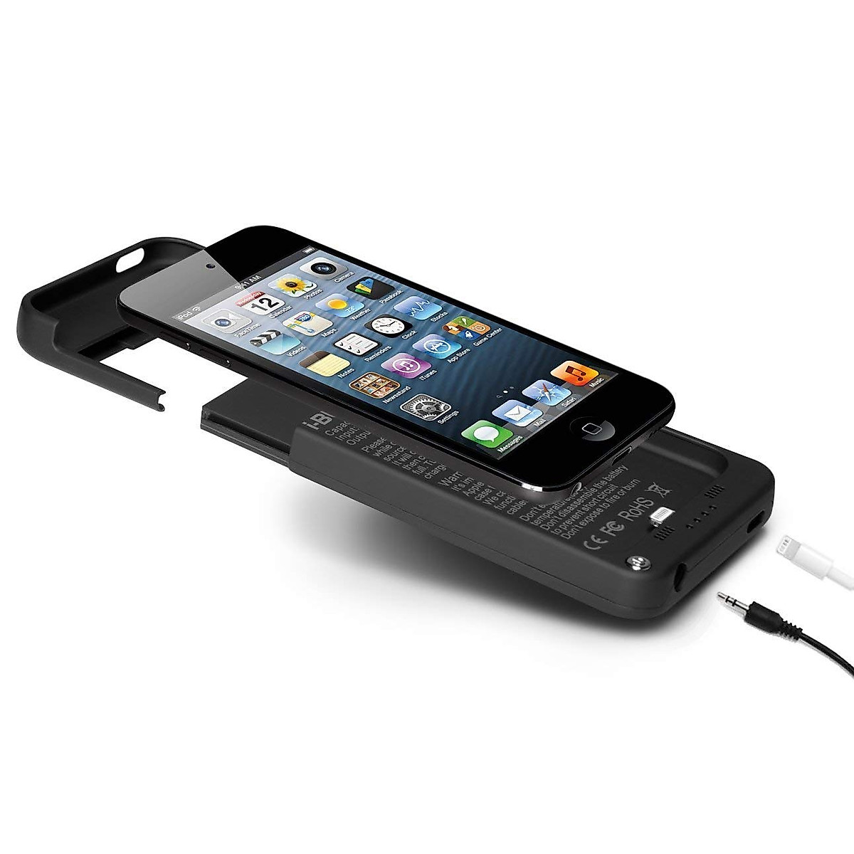i-Blason Battery Case Designed for iPod Touch 7/6/5, 2200mAh Portable Charging Rechargeable Extended Battery Slider Case for iPod Touch 5th/6th/7th Generation, Black
