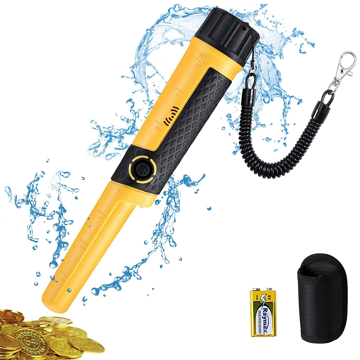SAKOBS Metal Detector Pinpointer Wand: 5" Detection Depth, IP68 Fully Waterproof, Up to 66 Feet Underwater, 360°Detection Handheld Pin Pointer, 3 Modes (Buzzer, Vibration,Sound) for Adults & Kids
