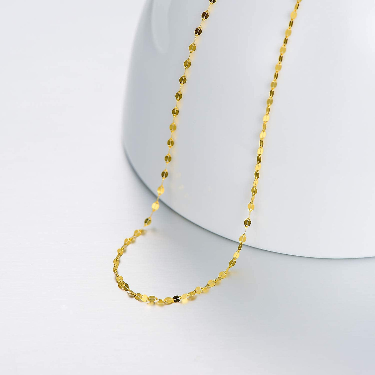 10K Solid Gold Mirror Chain Necklace, 1.8MM Dainty Yellow Gold Italian Mirror Link Chain Necklace Jewelry Gift for Women 20" (20 Inches)