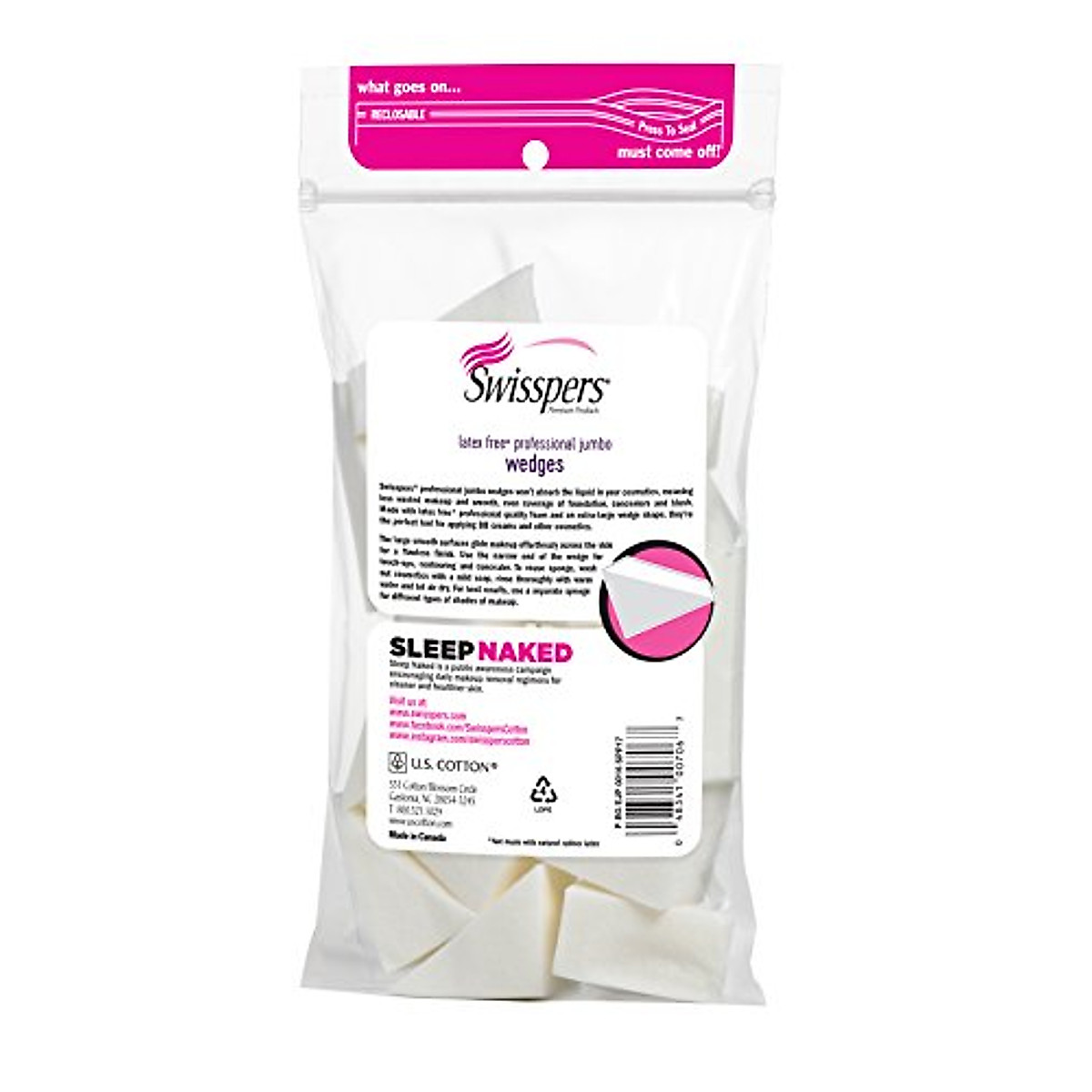 Swisspers Premium Pro Cosmetic Wedges, Latex-Free Makeup Wedge, Jumbo Size, 16 Count Bag