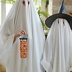 30oz Halloween Tumbler with Handle and Straw, Goth Black Cat Insulated Tumbler, Pumpkin Bat Skull Leak Proof Travel Coffee Mug, Reusable Stainless Steel Witch Tumbler, Halloween Gifts for Women