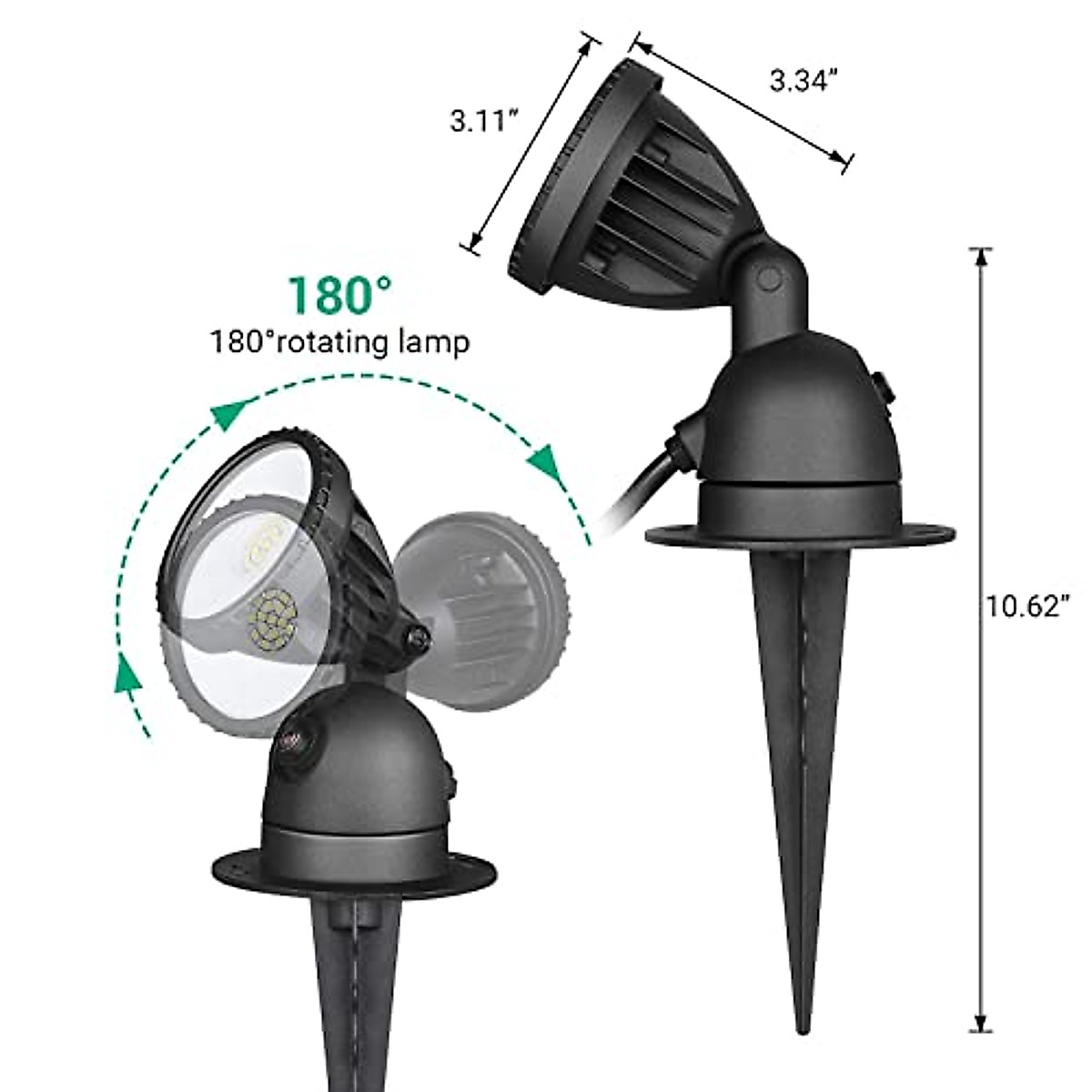 EDISHINE Spotlight Outdoor LED with 3 Lenses (Red Yellow Green), Dusk to Dawn Light Sensor Plug in Landscape Light, 120V 12W LED Spot Light Outdoor with 3 FT Extension Cord, UL Listed