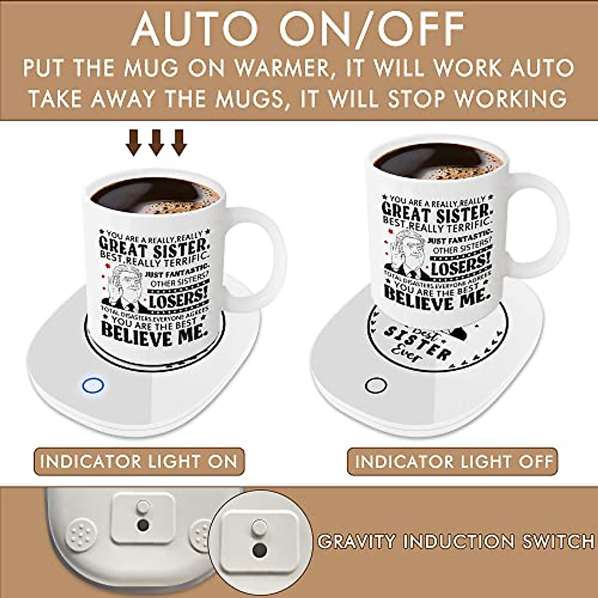 Sisters Gifts from Sister - Mothers Day Birthday Gifts for Sister - Best Bday Gift for Big Little Sister, Smart Warmer Thermostat Coaster with Mug, Beverage Warmer Maintain Temperature 120℉-140℉