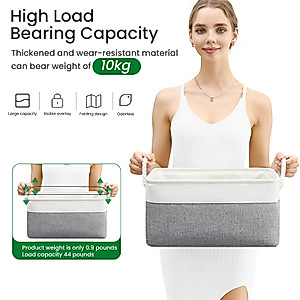 VQRTEXA Storage Baskets, 3-Pack 15.7x11.8x8.2 inch Fabric Storage Bins, Versatile Storage Baskets for Shelves with Handles (White&Grey, 15.7X11.8X8.26)