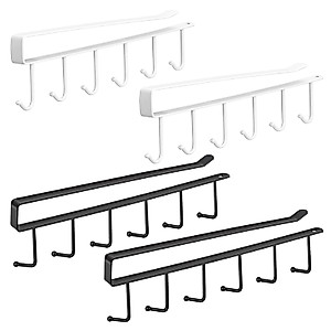 Skycase Coffee Mug Hooks,4 Pack 6 Hook Under Cabinet Mug Hanger,Cup Holder Hanger Under Cabinet, Mug Organizer Rack for Mugs,Coffee Cups,Kitchen Utensils,Black,White