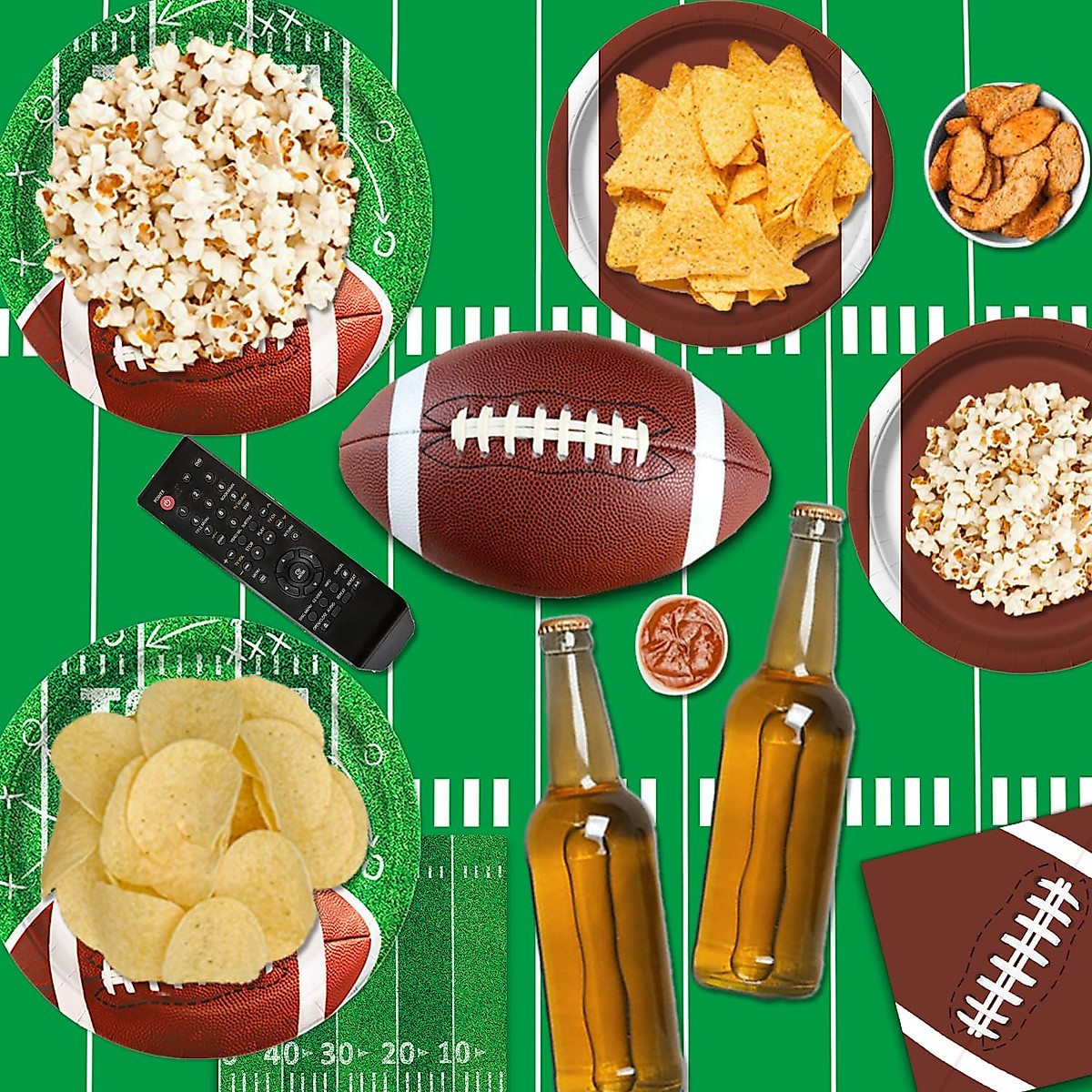 Football Party Decorations Football Party Supplies Including Paper Plates, Napkins, Tablecloth, Banner for Football Birthday Party Gameday Tailgate Party Decorations, Serve 24