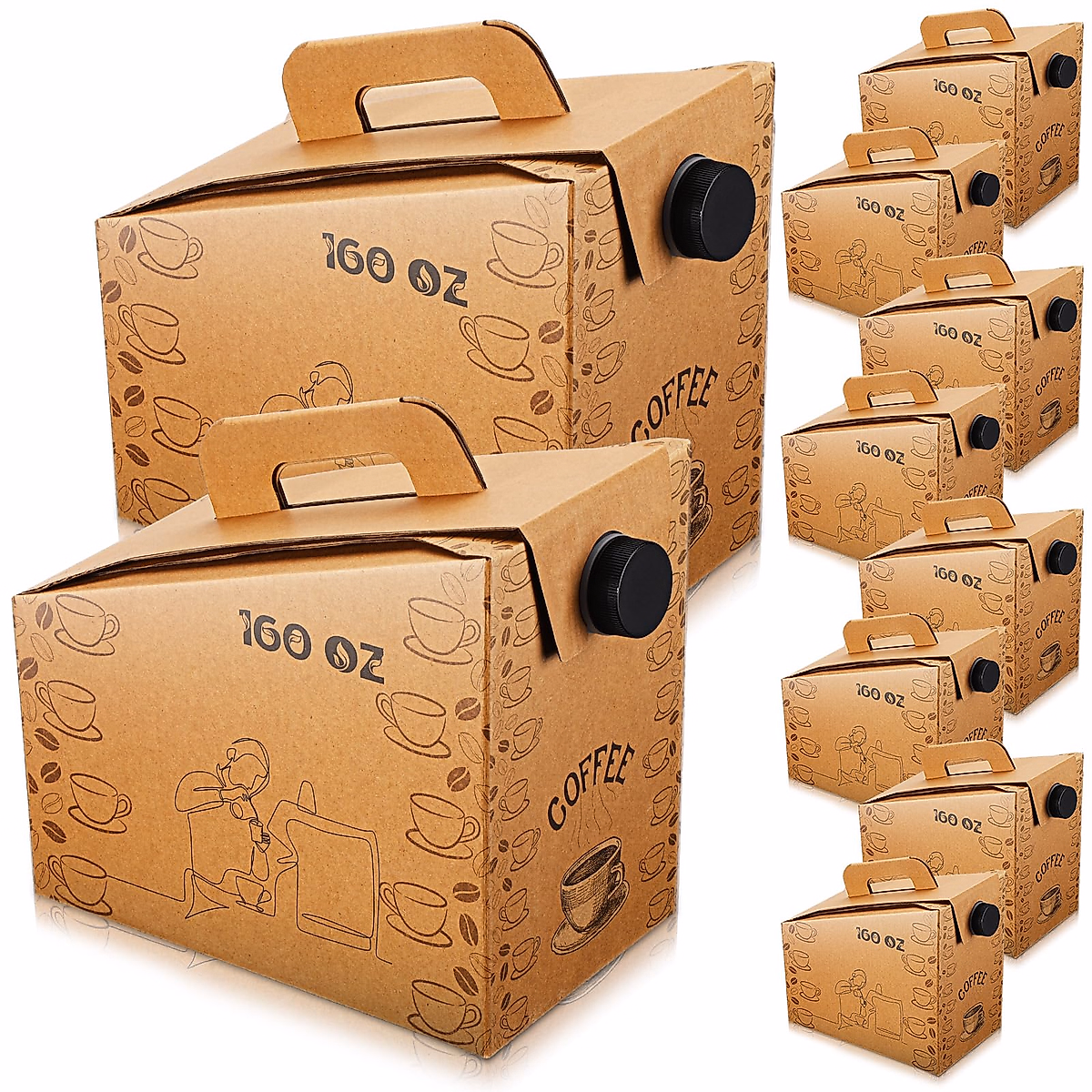 Pickmesh 10 Sets 160 oz Disposable Coffee Dispenser with Insulated Interior Bag Coffee to Go Containers with Handle Portable Heavy Cardboard