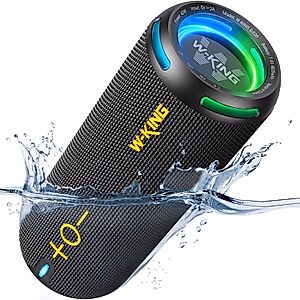 W-KING Bluetooth Speakers - IP67 Waterproof Outdoor Portable Wireless Speaker, Customized EQ APP/Deep Bass, 40W HD 360° Stereo Surround Sound with Lights/V5.3/DSP/TF/AUX, Dustproof for Shower, Camping