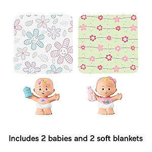Fisher-Price Little People Snuggle Twins, set of 2 baby figures with 2 soft blanket accessories for toddlers and preschool kids ages 18 months to 5 years