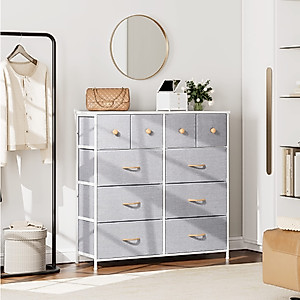 Nicehill Dresser for Bedroom with 10 Drawers, Storage Drawer Organizer, Tall Chest of Drawers for Closet, Living Room, Hallway, Entryway, Fabric Drawers(Light Grey)