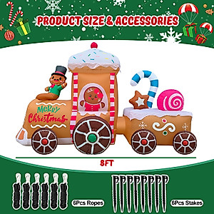 8ft Christmas Inflatable Train Decoration with LED Lights, Candy Canes, Gingerbread Men - For Outdoor