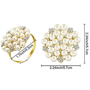 Hotop Napkin Rings Set Gold Pearls Flower Napkin Buckles Rhinestone Round Napkin Holders for Wedding Banquet Home Party Decoration Dining Table Linen Accessory (12 Pcs)
