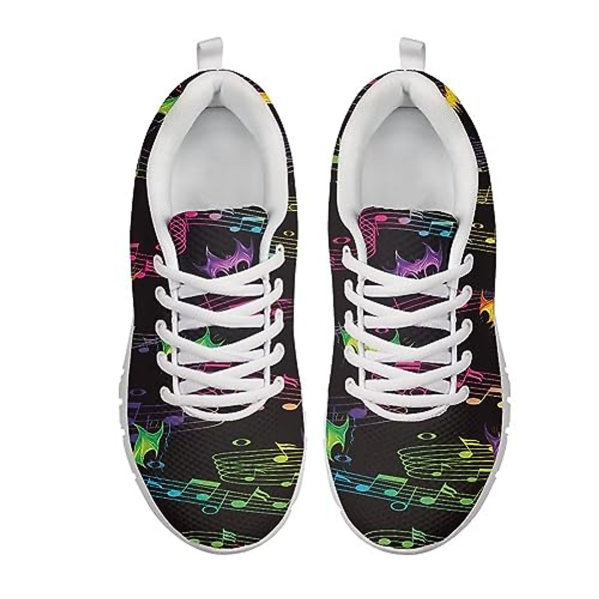 Coloranimal Halloween Sneakers for Womens Rainbow Music Notes Fashion Tennis Shoes Colorful Bats Halloween Gothic Pattren Air Cushion Walking Running Shoes