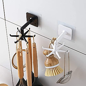 4pcs 360° Rotating Folding Self Adhesive Hooks with 180° Vertical Flip Claws for Bathroom Kitchen Office Towel (2 Black + 2 White)