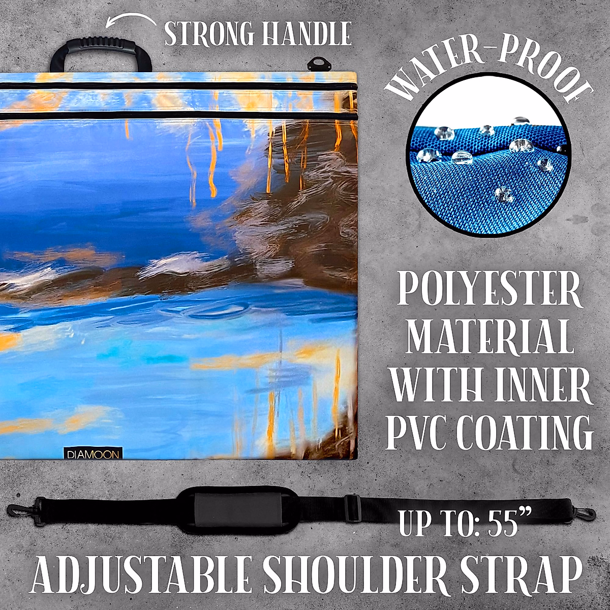 Portfolio Folder for Artwork with New and Inspired Design, Lightweight Art Portfolio Case, Confort Shoulder Strap Art Portfolio Dacron Water Resistant Coating, Portfolio, Art bag