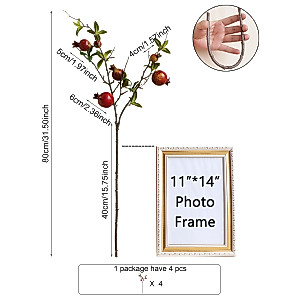 Forlaoers 4pcs 31" Tall Red Berries Pomegranate Faux Plants Stem Fake Tree Branches with Fruits Leaves Artificial Flowers for Outdoors Home Decor Office Fall Wedding Engagement Party Decorations