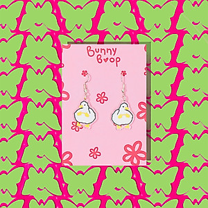 Shy goose feather bird earrings quirky cute memes jewelry for women and men weird white kawaii trend items for teen girls and boys preppy aesthetic accessories for cosplay and costume party