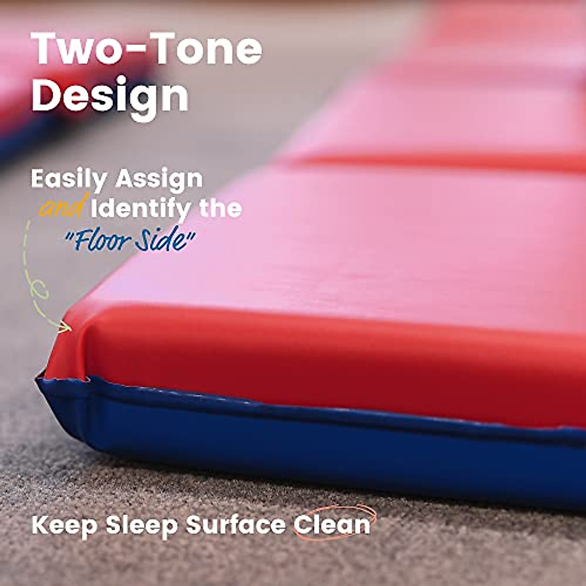 ECR4Kids Premium Folding Rest Mat, 3-Section, 2in, Classroom Furniture, Blue/Red, 5-Pack