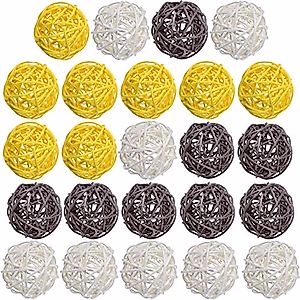 DomeStar 24PCS Yellow Decorative Balls for Bowl Centerpiece, 2 Inch Rattan Balls Wicker Balls Decorative Twig Orbs Spheres Bowl Fillers Vase Fillers Home Wedding Decor