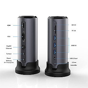 HOUKAI 12 in 1 USB C HUB Dock USB C to Multi HDMI RJ45 VGA USB 3.0 USB C Data with PD Power (100W) (Color : A, Size : 155mm*62mm.12in1)