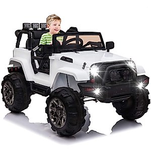 OTTARO Kids Electric Car Ride on Car Truck, Battery Kids Car w/Parent Remote Control, 12V Battery Powered Electric Car for Kids, 3 Speeds,Spring Suspension, MP3 Player (White)