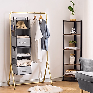 YOUDENOVA Hanging Closet Organizers and Storage, Two 3-Shelf Closet Hanging Shelves with Drawers, Canvas, Beige