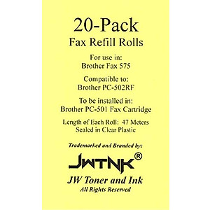 20-pack of PC-502RF Fax Film Ribbon Refill Rolls Compatible with Brother Fax 575