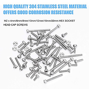 DYWISHKEY 310 Pieces M2 x 4mm/6mm/8mm/10mm/12mm/16mm/20mm, Stainless Steel 304 Hex Socket Head Cap Bolts Screws Nuts Kit with Hex Wrench