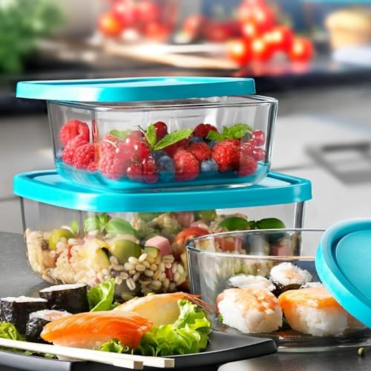 Bormioli Rocco Frigoverre Square Glass Food-Storage Containers with Lids, Set of 3, Clear