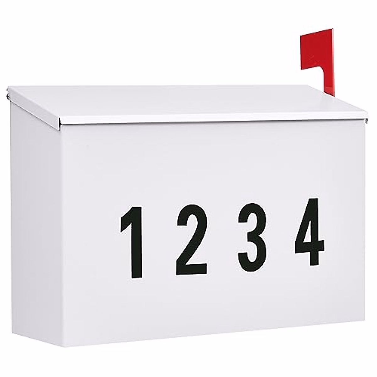 Nunsino Wall-Mounted Mailbox with Flag Kit and 3 Sets of Number Stickers, Metal Post Box, Rust-Resistant for Outside Use,15.24” L x 4.72”W x 10.43”H, White