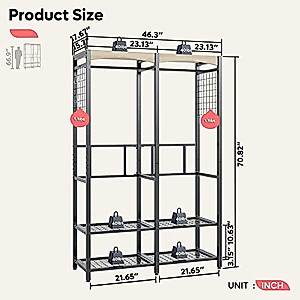 Bestier Metal Freestanding Wardrobe Storage Unit with Wooden Top Shelf and Built In Color Changing Lights with 7 Colors and 20 Dynamic Modes, Black