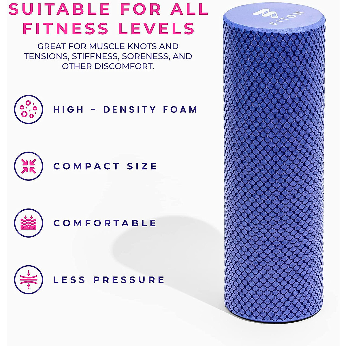 FitOn Recovery Roller - 12" x 4" Travel Sized Foam Rollers for Muscle Massage - High Density Foam Roller - Exercise Roller Foam Workout Accessories for Women and Men