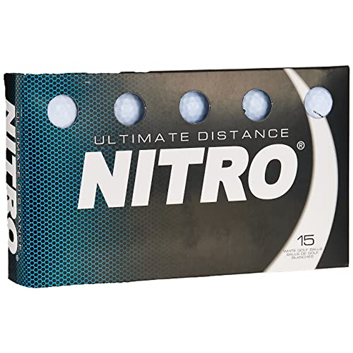 Nitro Long Distance High-Durability Golf Balls (15PK) All Levels Ultimate Distance Titanium Core High Velocity Great Stop & Sticking Ability Golf Balls USGA Approved-Total of 15-White