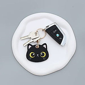 XEEWEN 2 Pack Cute Cat Airtag Leather Keychain Holder, Kawaii Black White Kitty Key Ring Hidden Case Cover for Apple Airtag