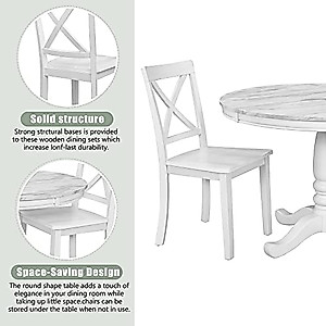 Dinehome 5-Piece Kitchen Room Solid Wood Round Dining Table and Chairs Set for 4, White